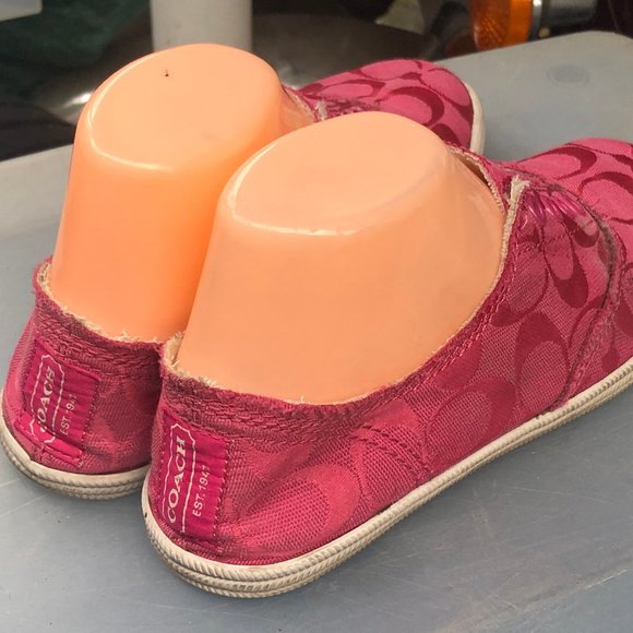 Coach | Shoes | Coach Pink Signature Logo Canvas Shoes Size 6b | Poshmark